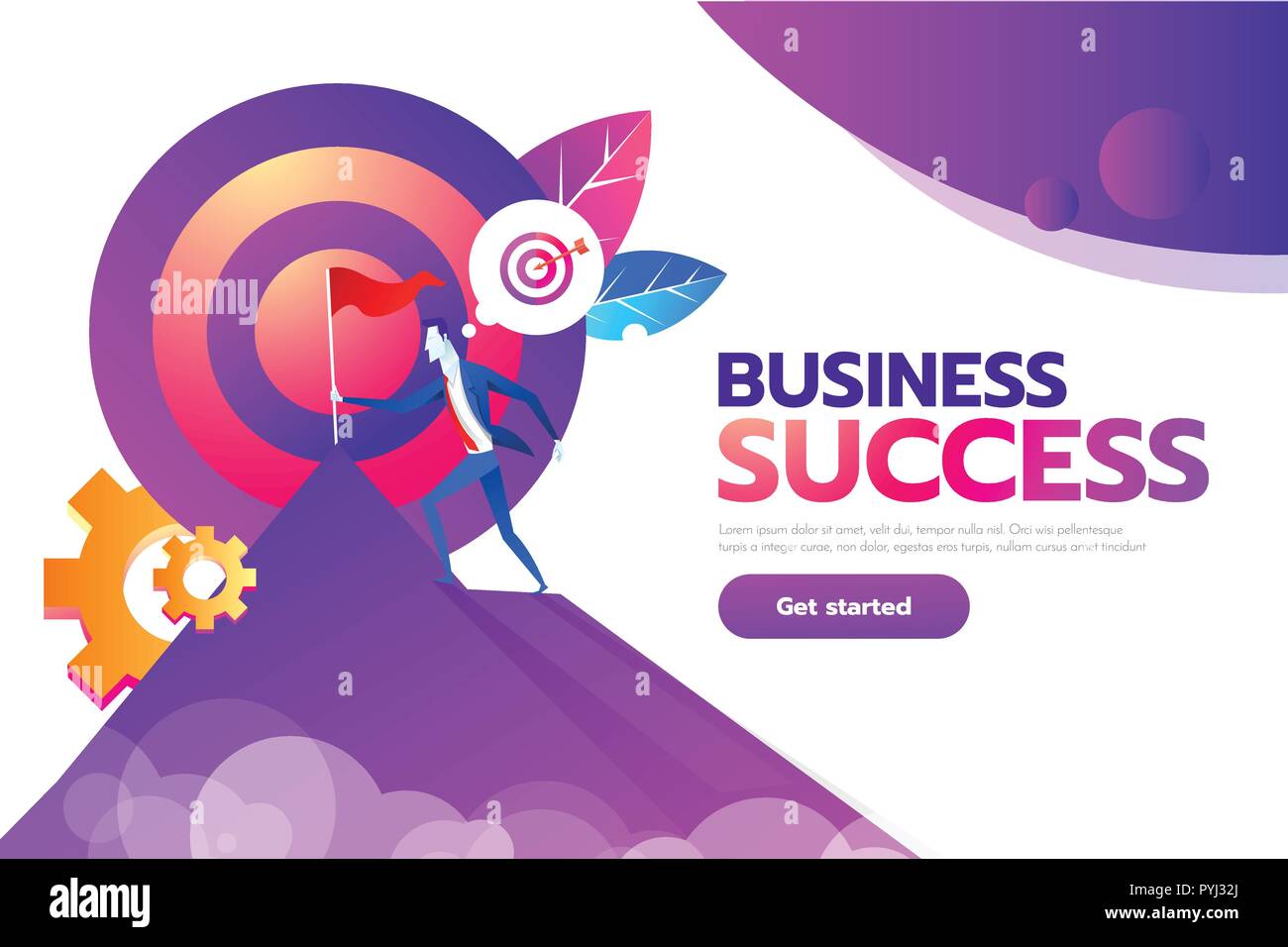 Konzept der Business Erfolg Ziel. Unternehmer hält Fahne auf Berg ihren ...