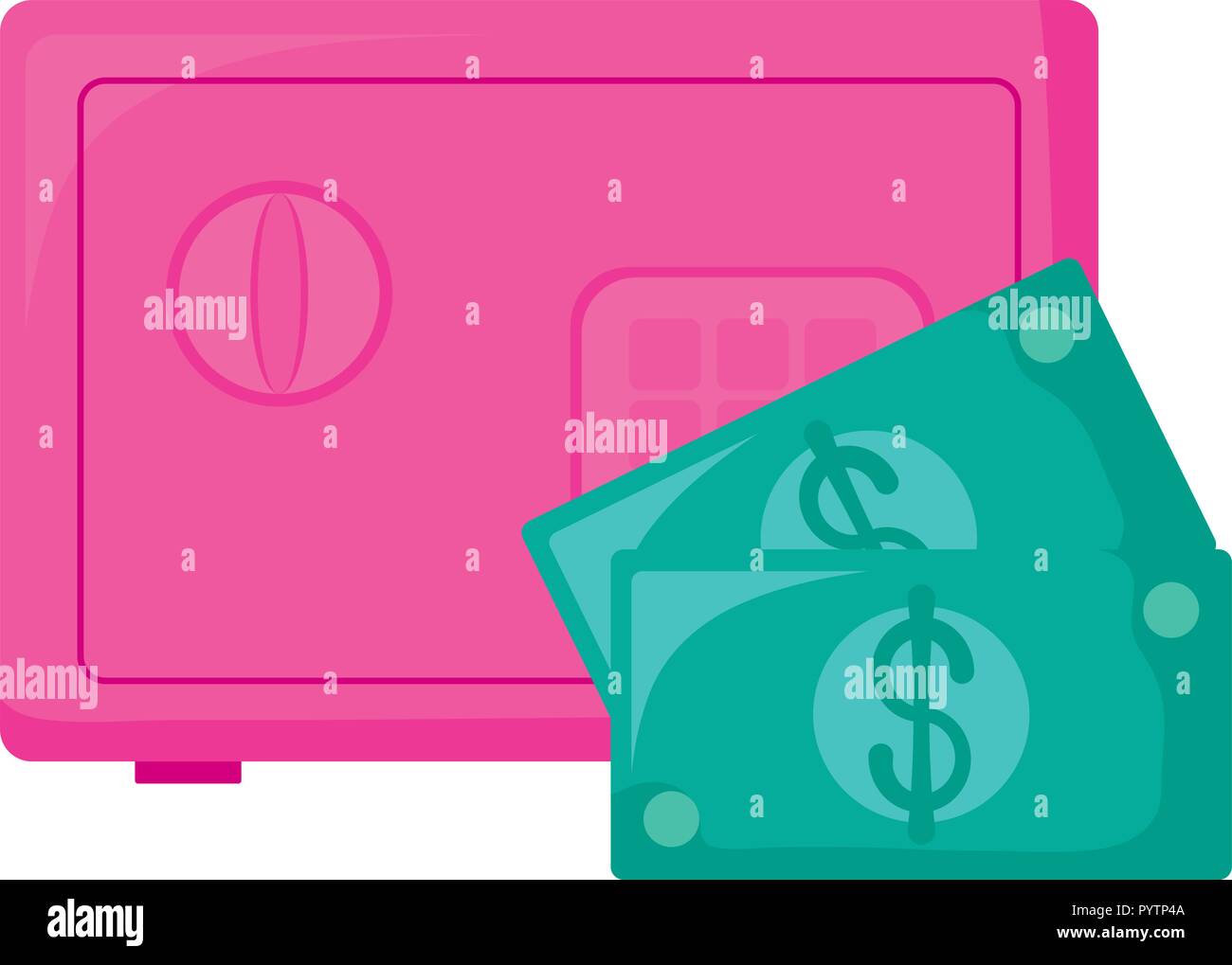 Geldscheine und Safe Symbol auf weißem Hintergrund, Vector Illustration ...