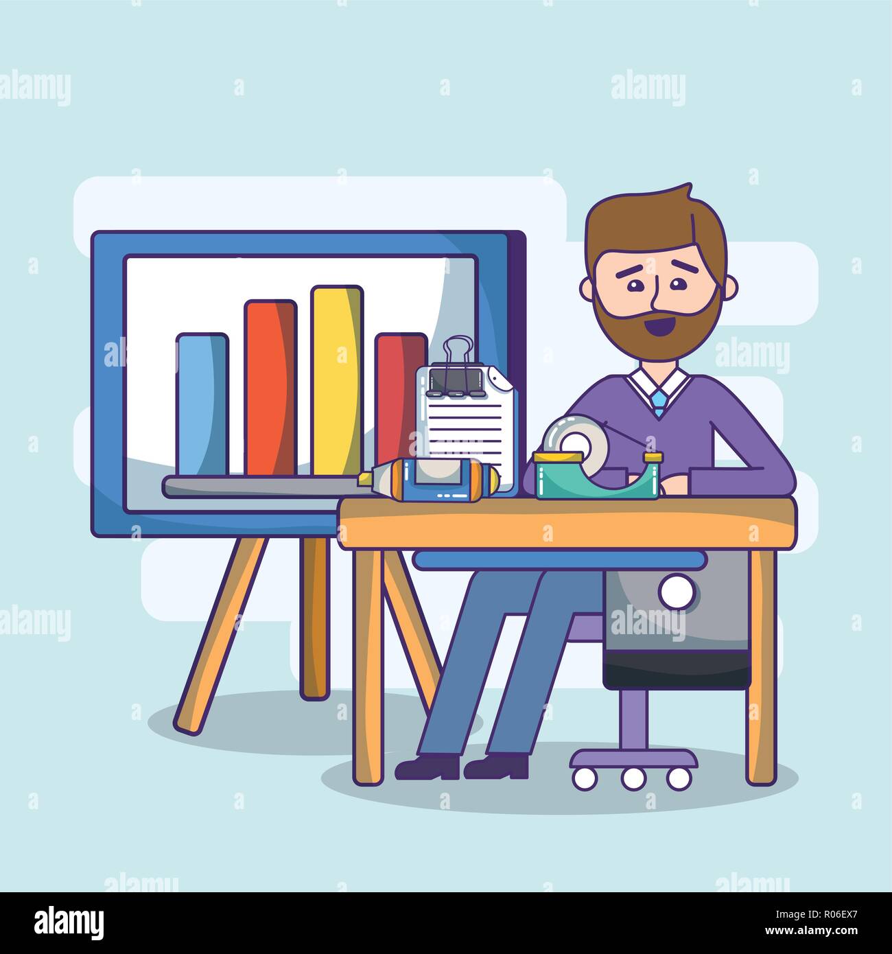 Unternehmen Mitarbeiter präsentieren Diagramm Diagramm cartoon Vector ...