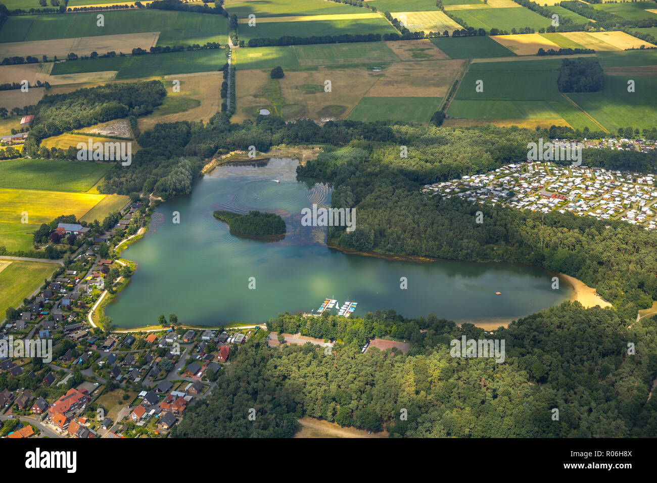 Luftaufnahme, festmacher Feldmarksee, See, Segelboot, Segelboote ...