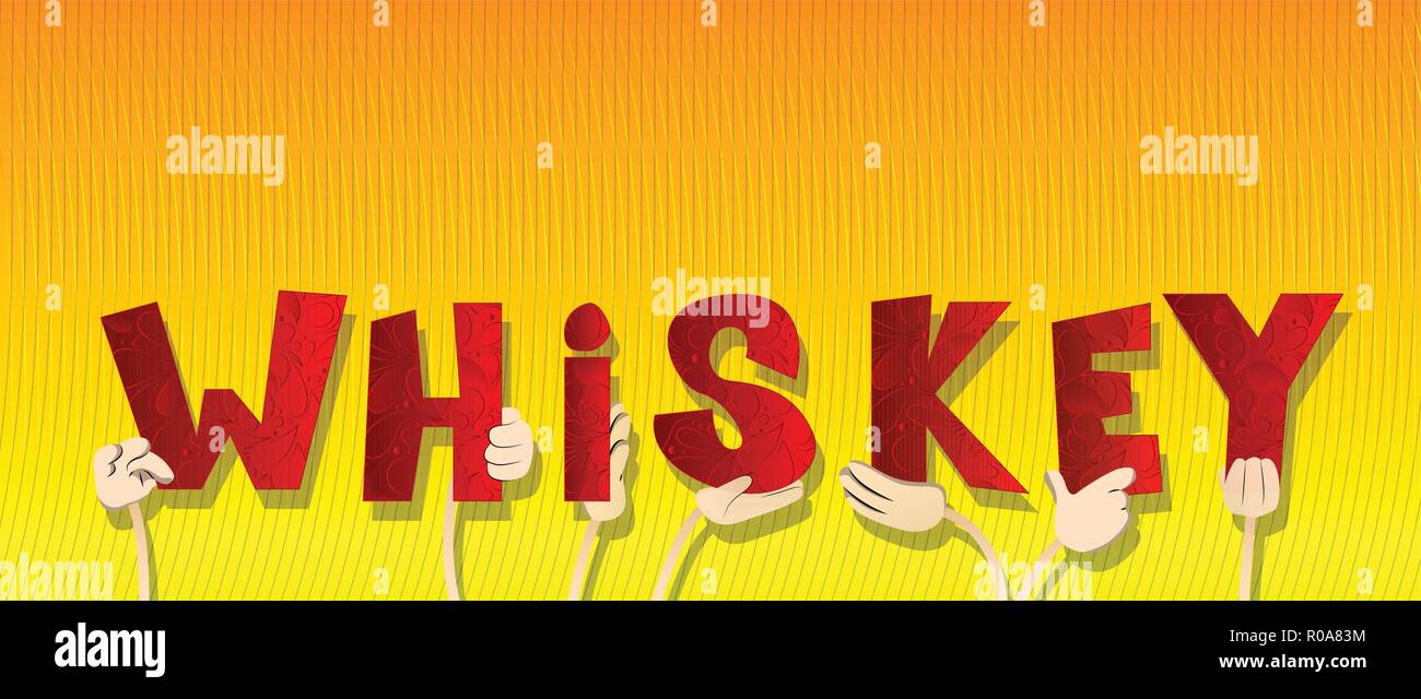 Diverse Hände, die Buchstaben des Alphabets das Wort Whisky erstellt ...
