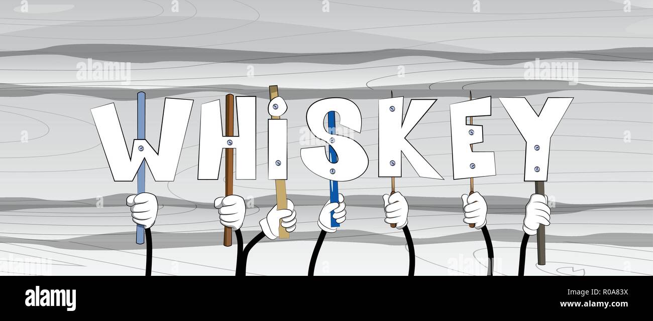 Diverse Hände, die Buchstaben des Alphabets das Wort Whisky erstellt ...