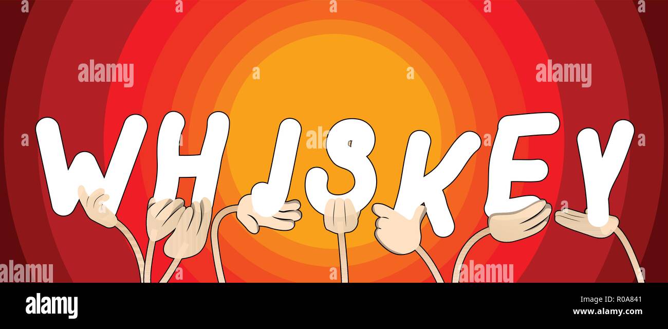 Diverse Hände, die Buchstaben des Alphabets das Wort Whisky erstellt ...