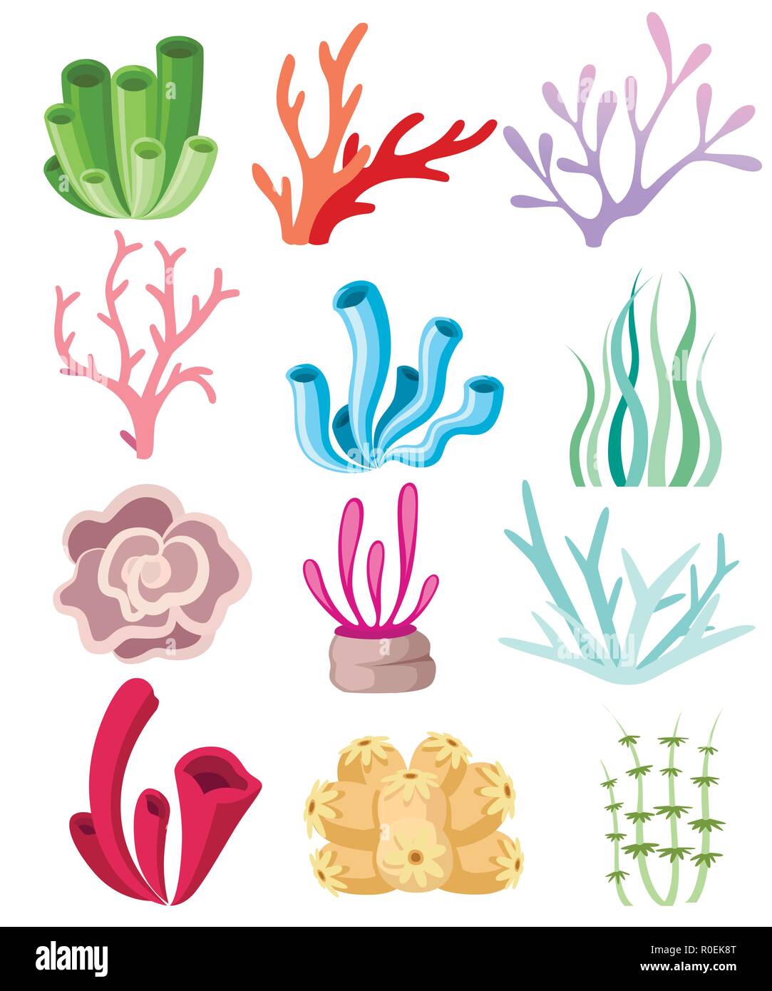Sammlung von bunten Korallen und Algen. Deep sea Floral Design. Ocean ...
