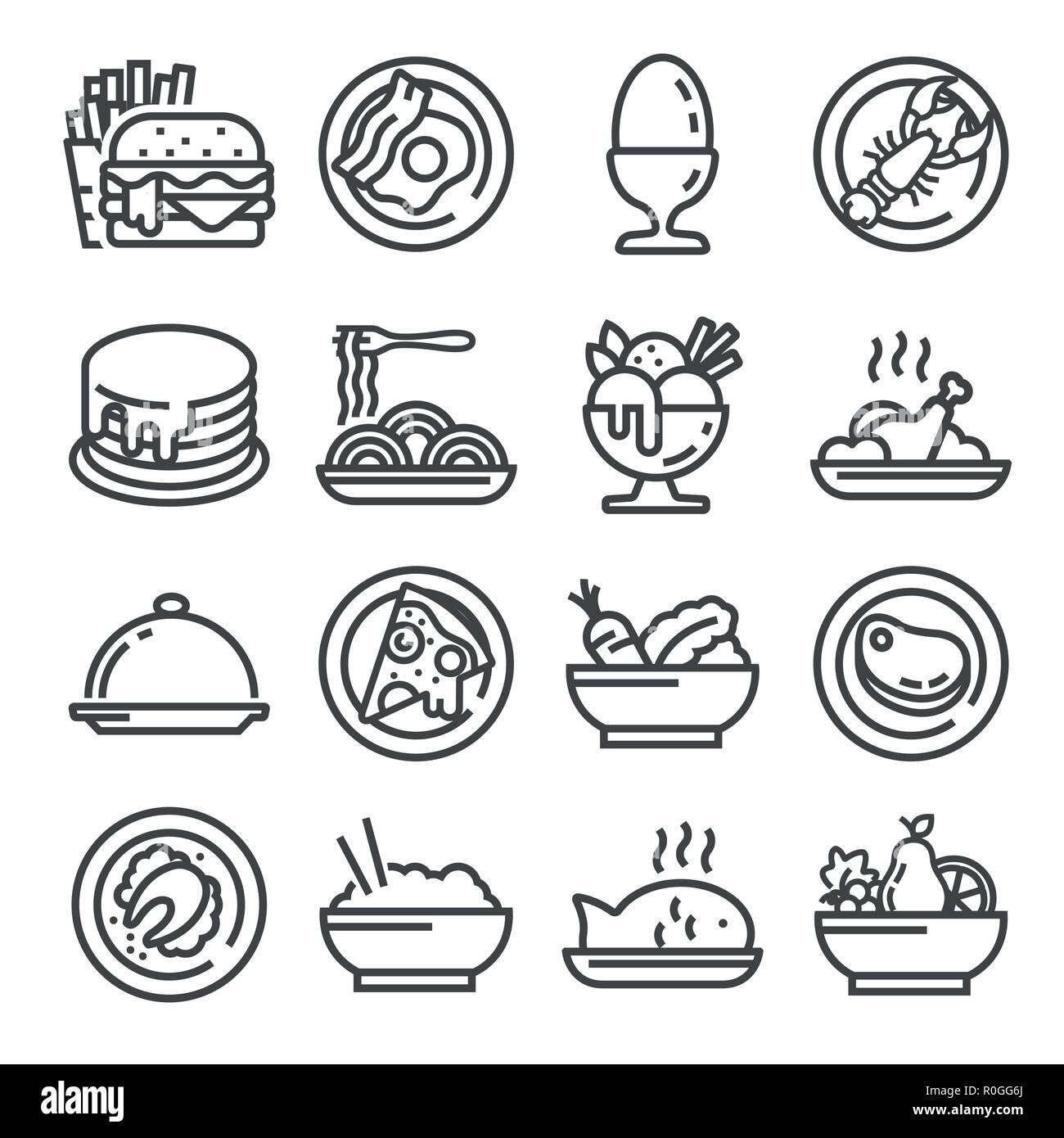 Vektor Essen Icon Set, outline Style auf weißem Hintergrund Stock ...