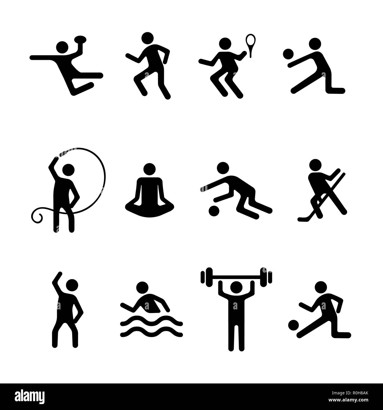 Sport mann Vektor flachbild Symbole gesetzt, fitness Logo. Schwarze ...
