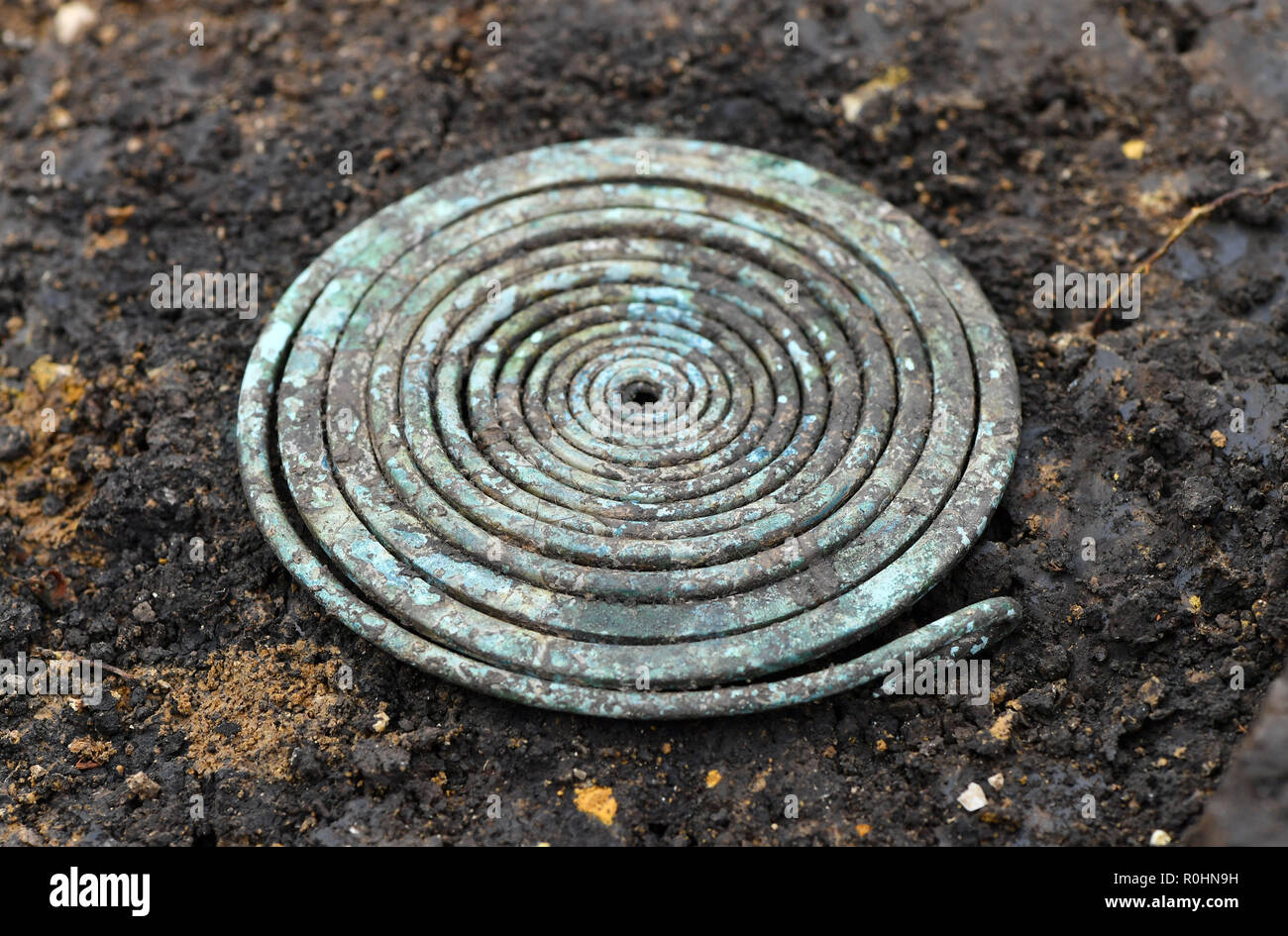 05. November 2018, Thueringen, Tüttleben: Eine bronzene Haken Spirale ...