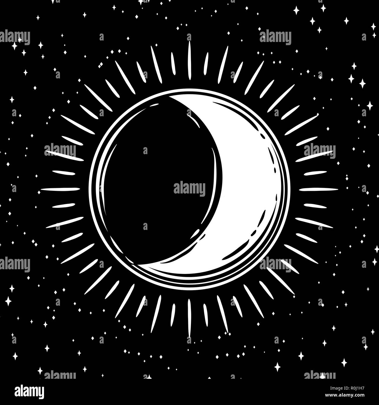 Böhmische Hand gezeichnet Mond Stock-Vektorgrafik - Alamy