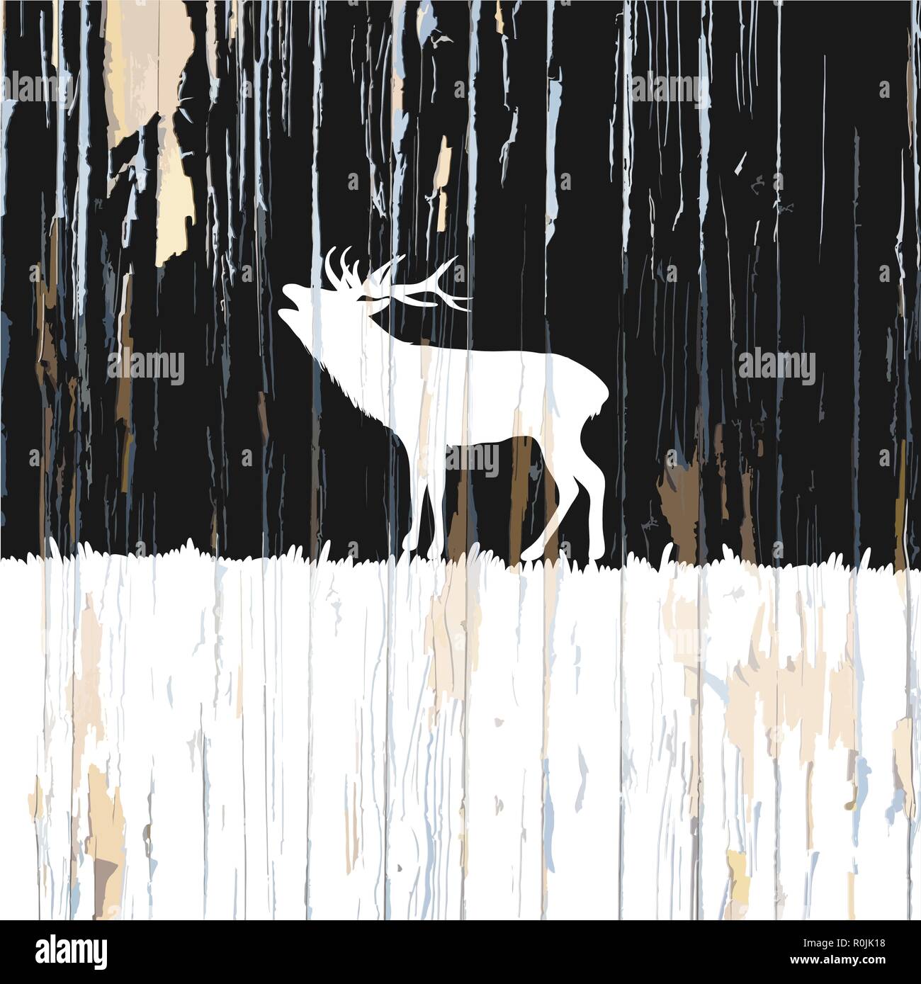 Logo Hirsch roaring Skizze auf Holz. Vintage Vector Illustration Stock ...