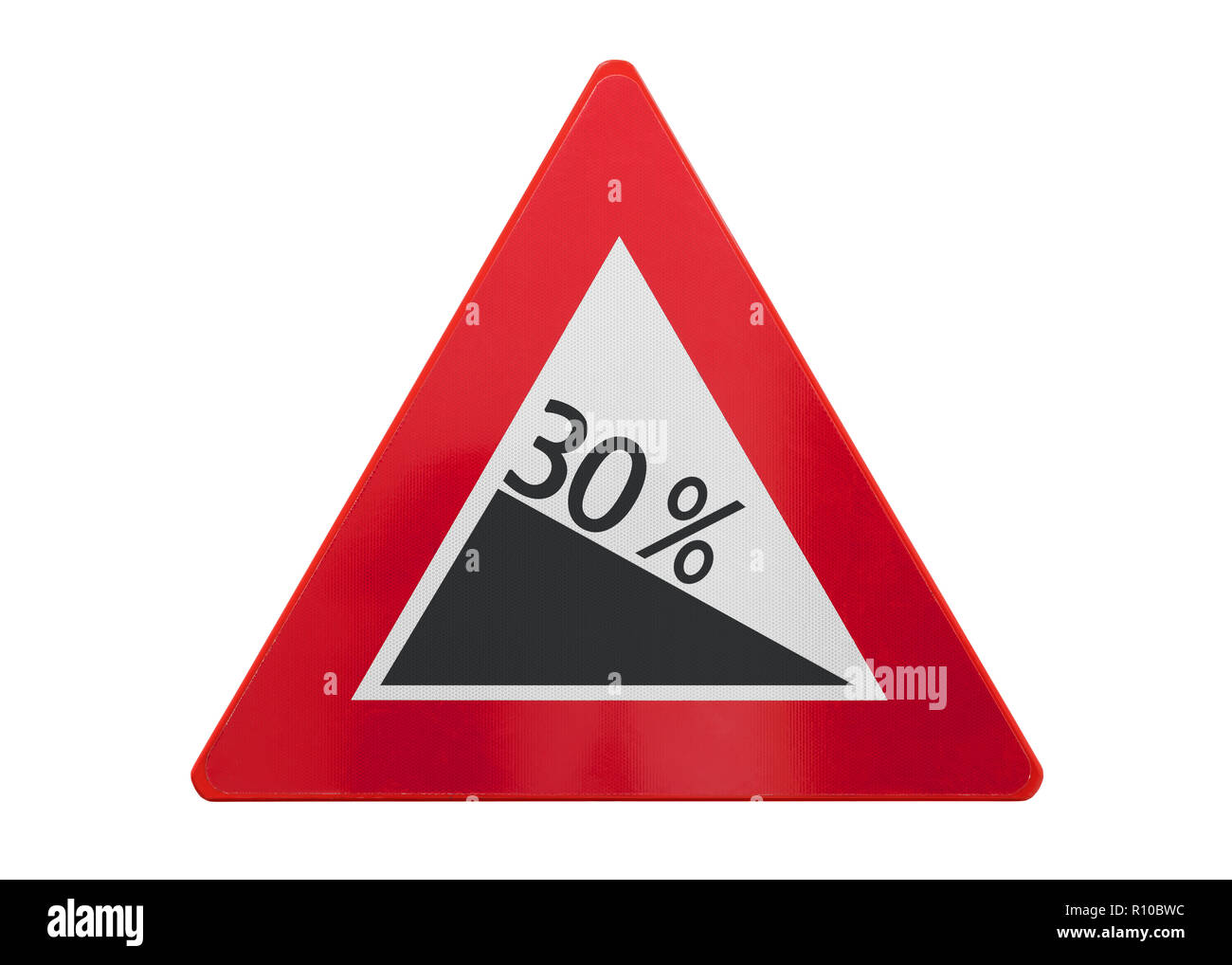 Verkehrsschild isoliert - Grad, Steigung 30% - auf Weiß Stockfotografie ...