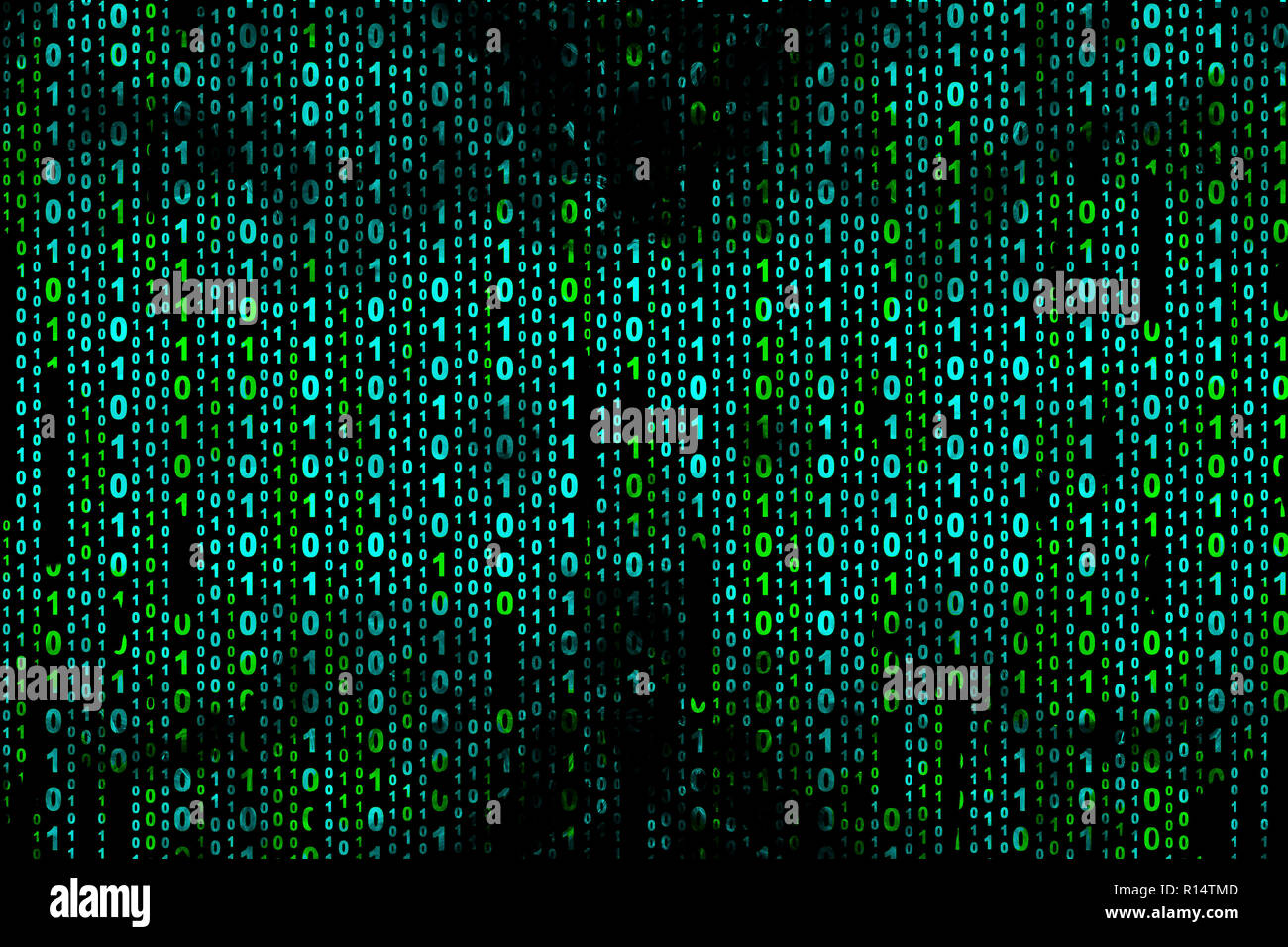 Binärer Computercode auf schwarzem Hintergrund, abstrakte Darstellung ...