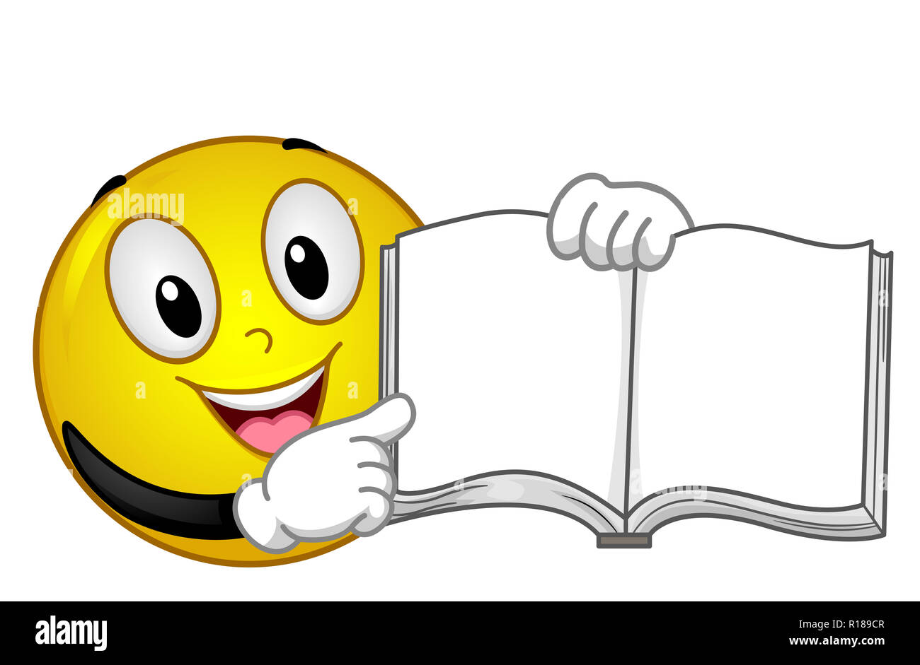 Abbildung: ein Maskottchen Smiley lächelnd und deutete auf eine leere ...