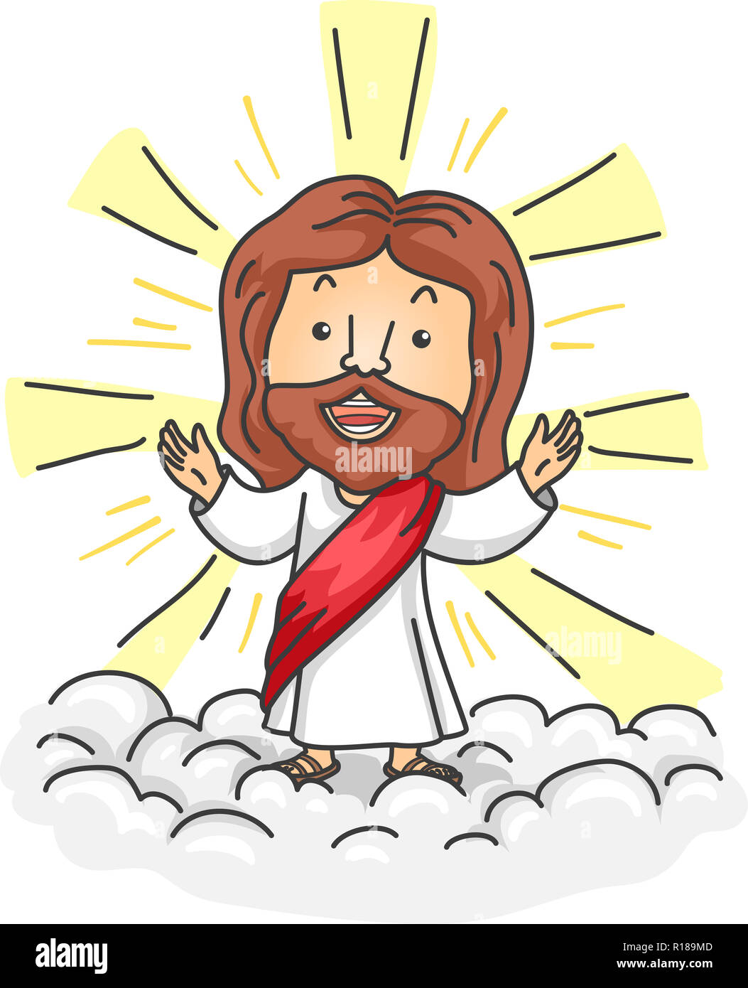 Abbildung von Jesus Christus predigen und auf Wolken gehen ...