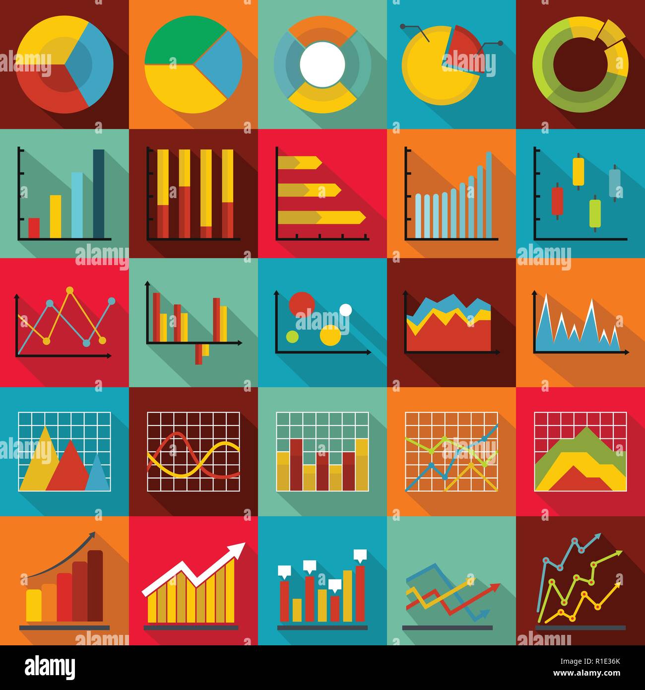 Diagramm Diagramm Icon Set. Flache Abbildung: 25 Diagramm Diagramm ...