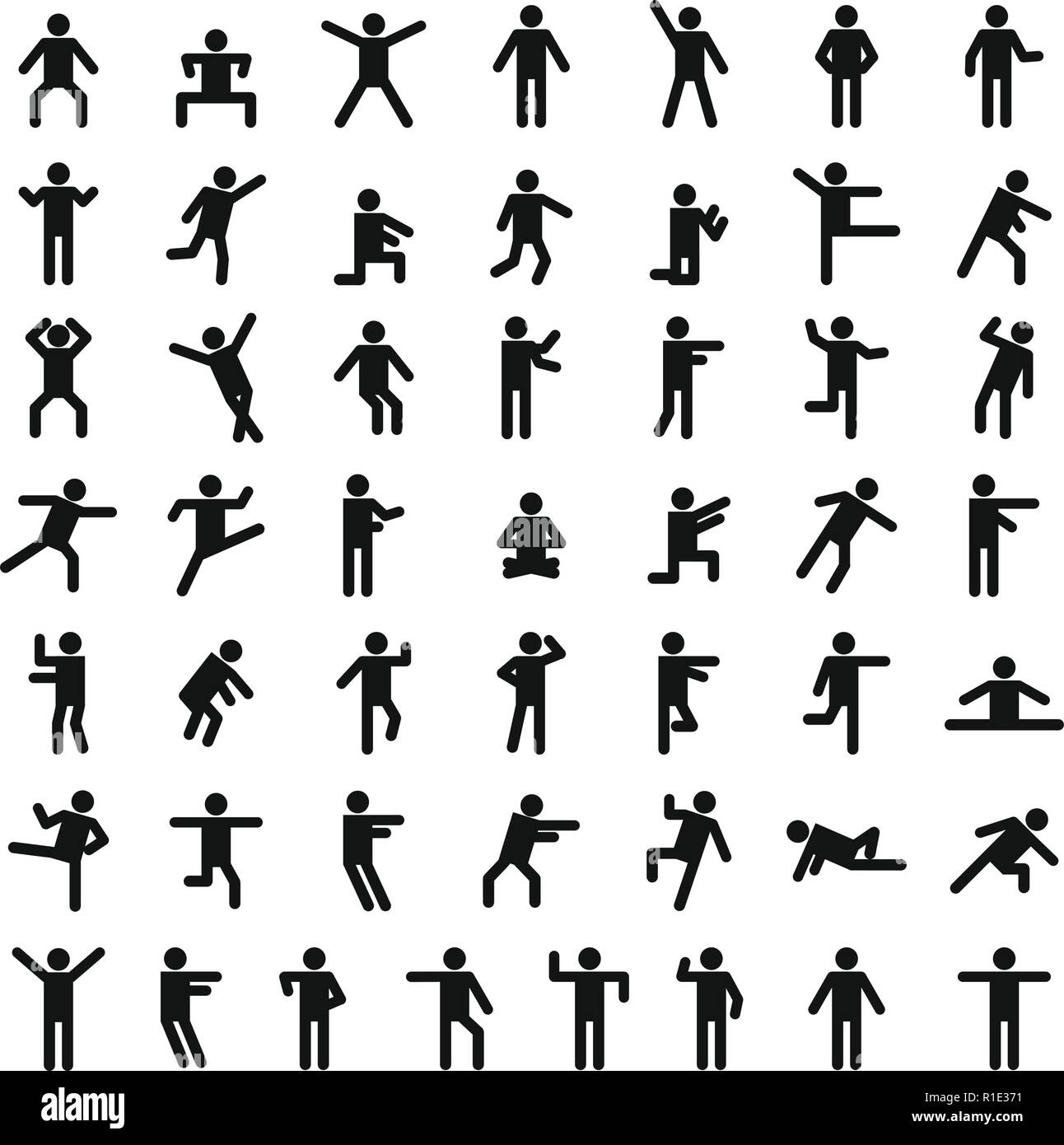 Mann Leute stick Icon Set. Einfache Abbildung von 50 Mann Menschen ...