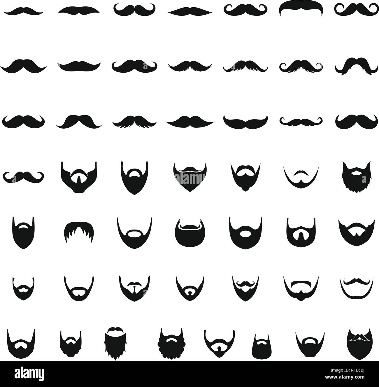 Schnurrbart und Bart Symbole gesetzt. Einfache Abbildung von 50 ...