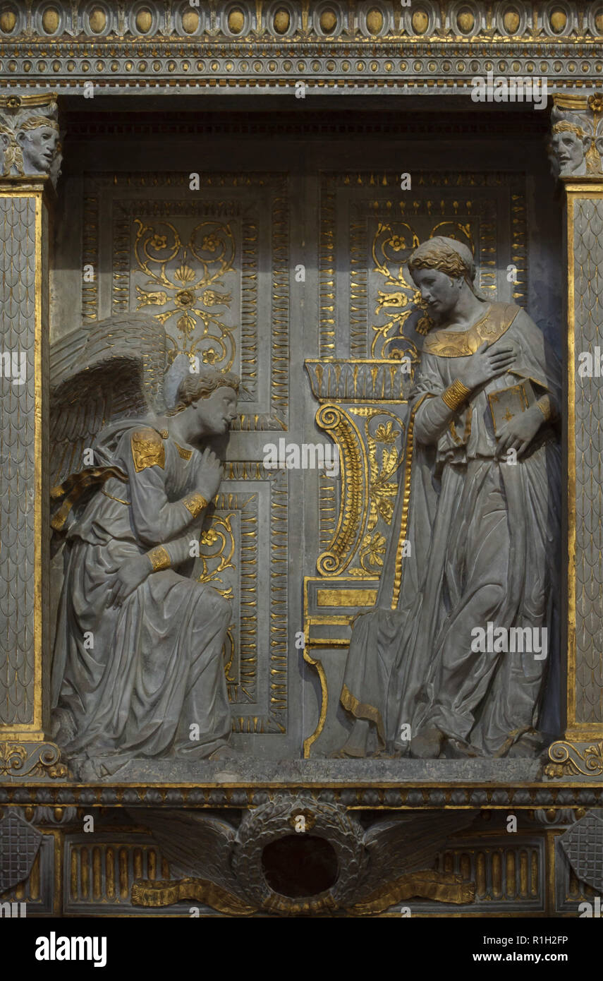 Cavalcanti Verkündigung. Stein Relief von italienischen Renaissance ...