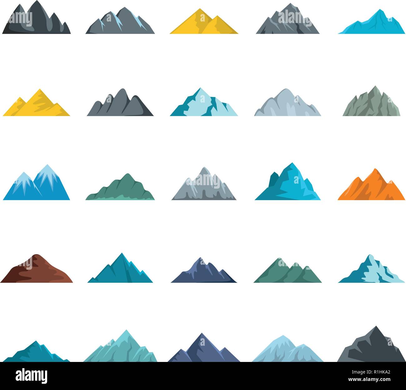 Berg Symbole gesetzt. Flache Abbildung: 25 Mountain Vector Icons auf ...