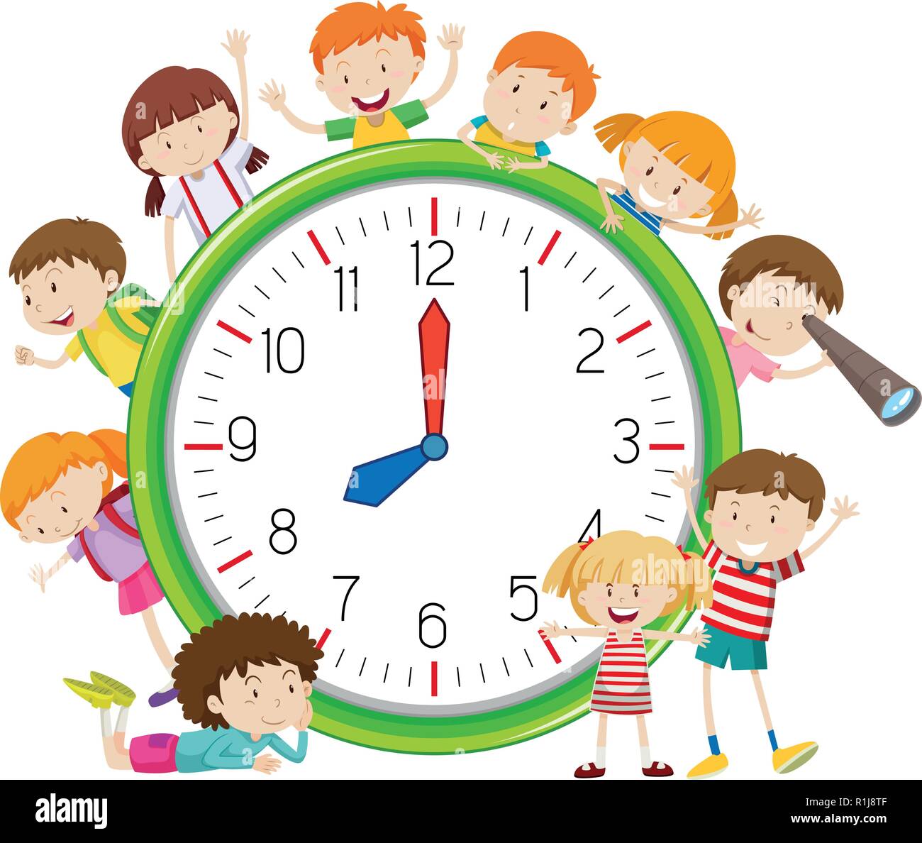 Kinder rund um die Uhr Abbildung Stock-Vektorgrafik - Alamy