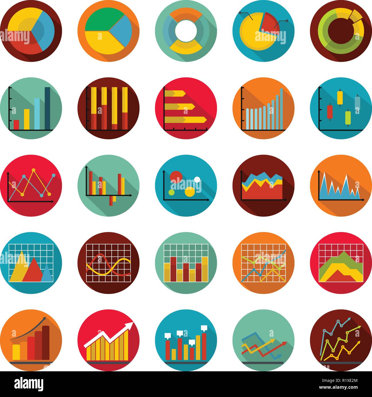 Diagramm Diagramm Icon Set. Flache Abbildung: 25 Diagramm Diagramm ...