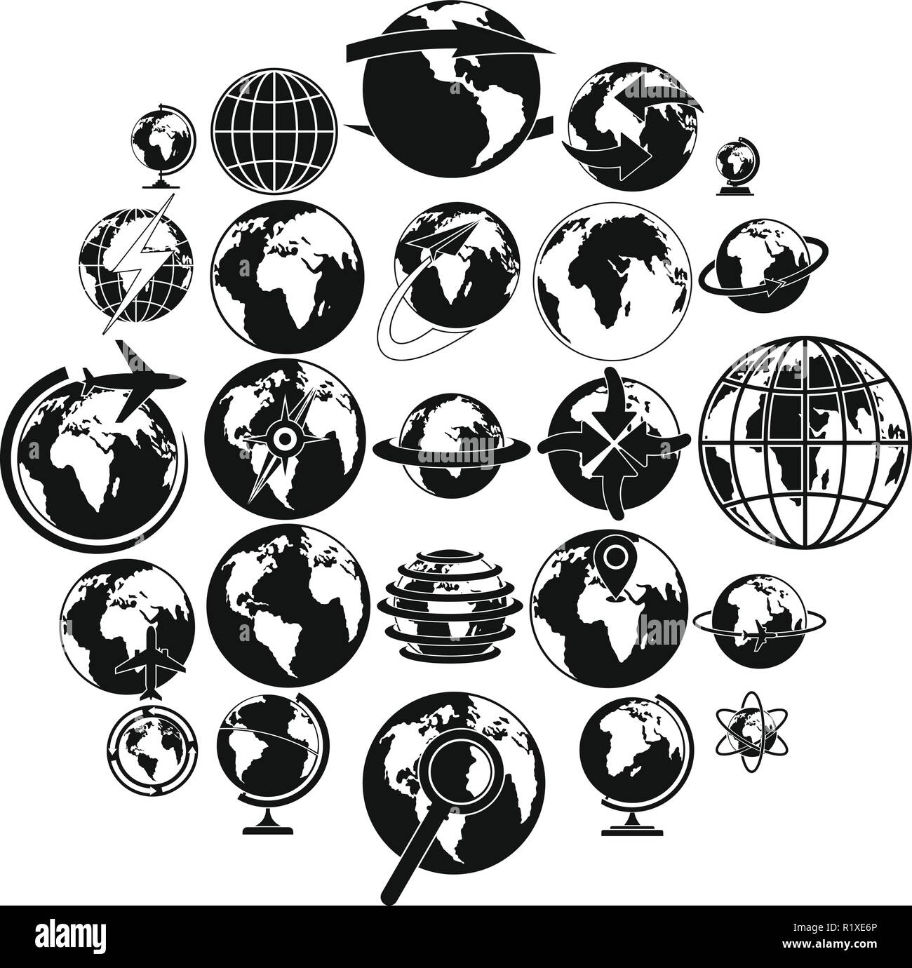 Globus Erde Symbole gesetzt. Einfache Abbildung von 25 Globus Erde ...