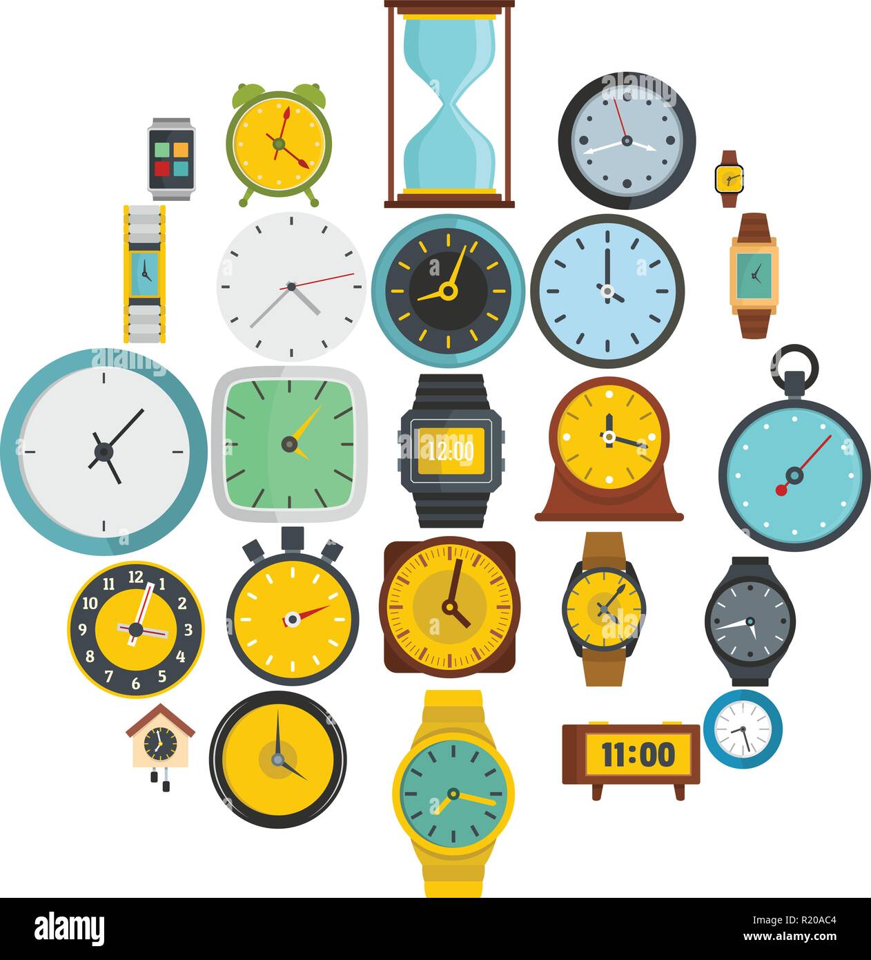 Zeit und Uhr Symbole gesetzt. Flache Darstellung von 25 Uhr Vector ...