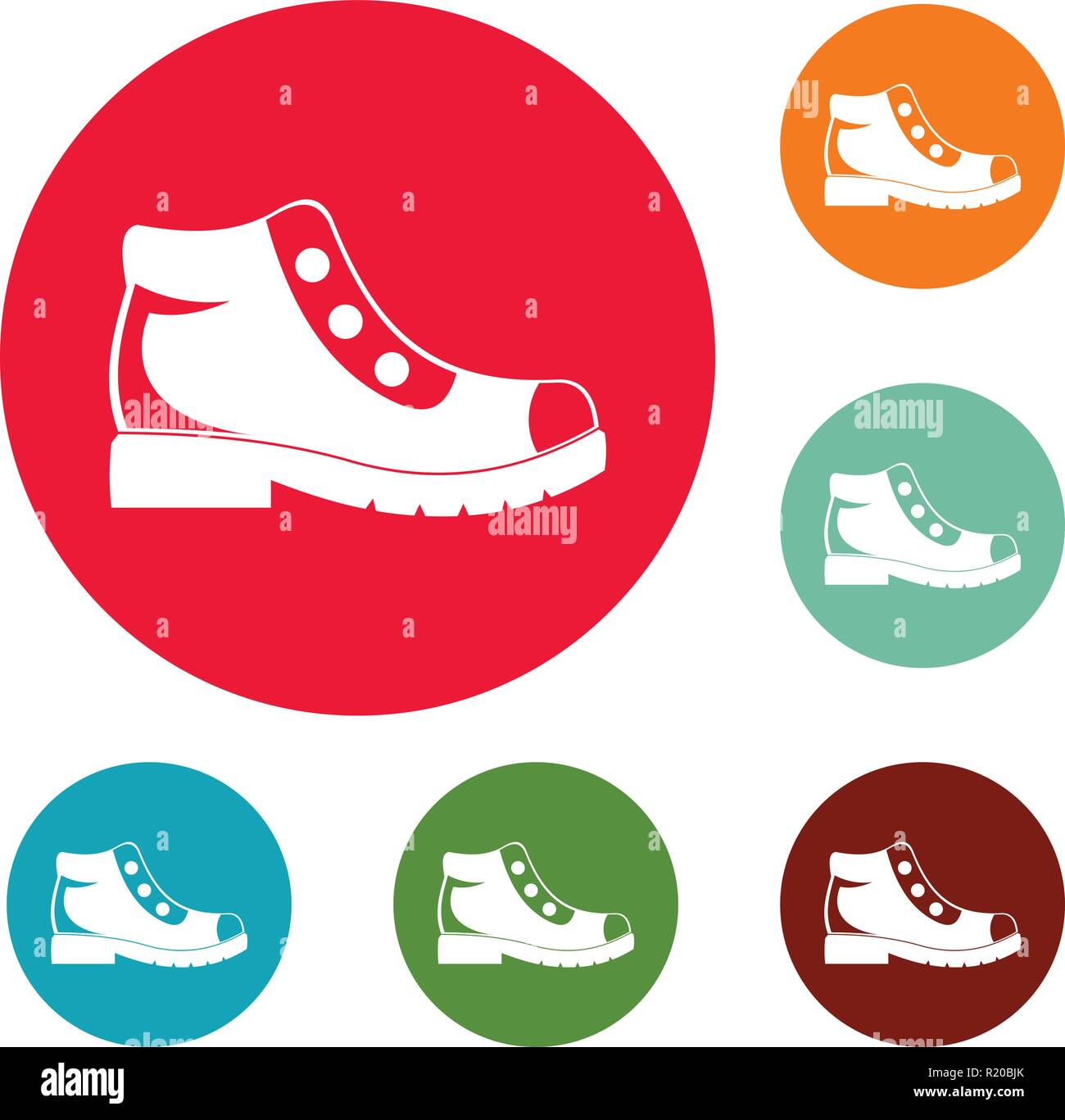 Wanderschuhe Symbole Kreis set Vektor auf weißem Hintergrund Stock ...