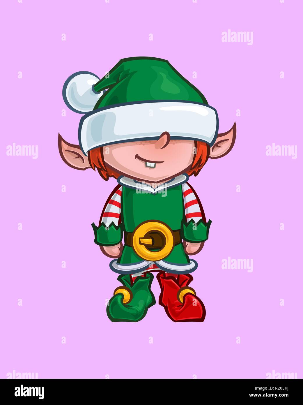 Cartoon Illustration eines Santa Elf Minion Helfer. Vektor Icon: Linien ...