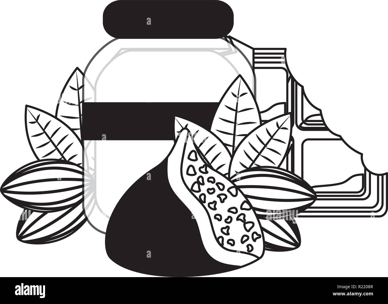 Candy Bar Schokolade süß chip Samen und Glas Glas Vector Illustration ...