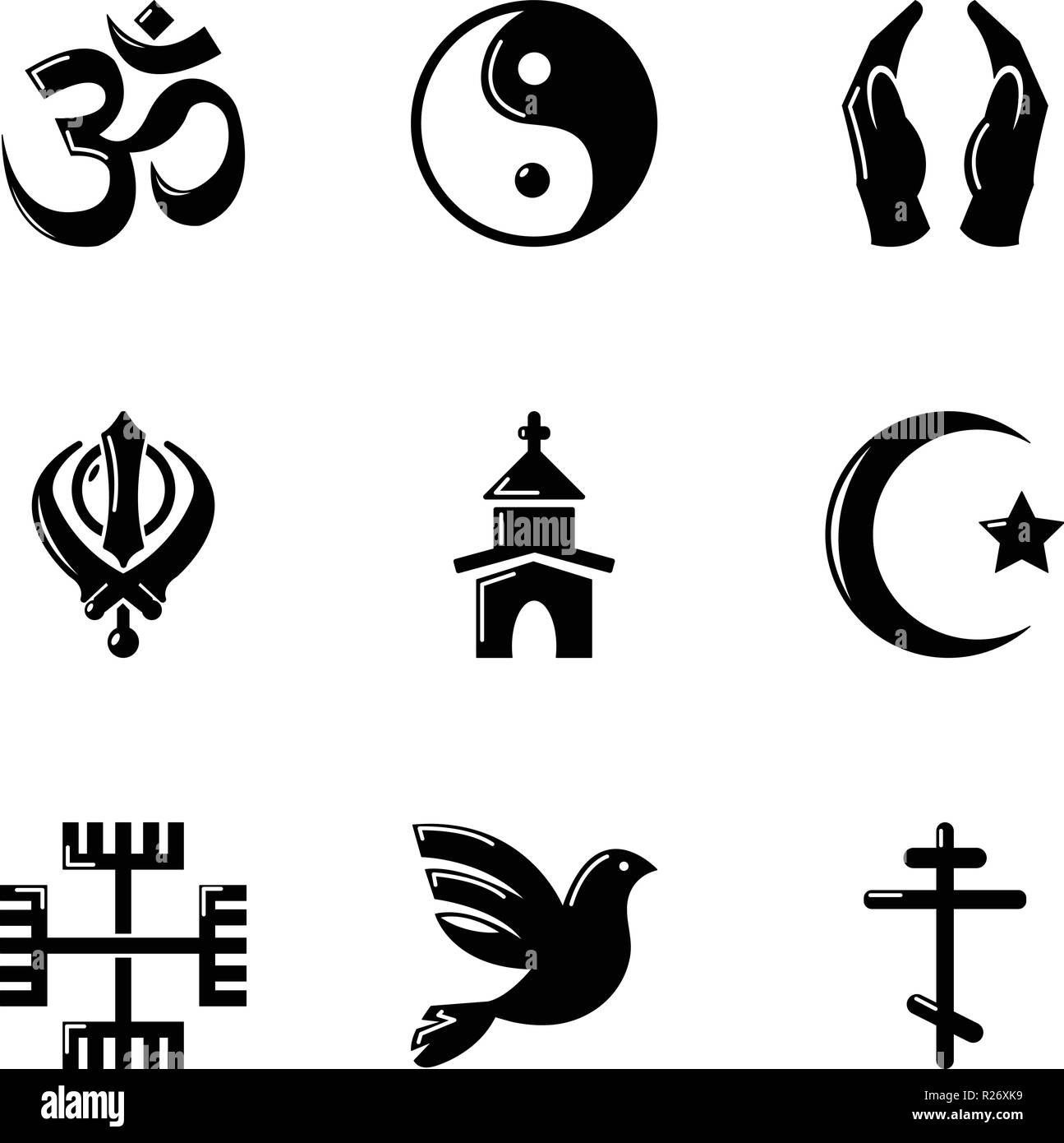 Glaube Symbole gesetzt, einfachen Stil Stock-Vektorgrafik - Alamy
