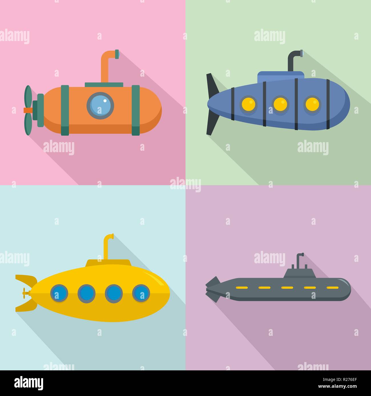 Periskop u-boot Teleskop Symbole gesetzt. Flache Darstellung von 4 ...