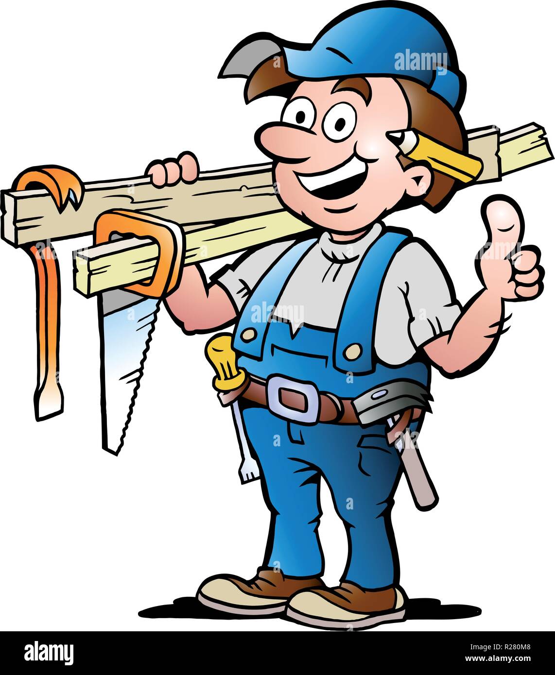 Handgezeichnete Vektor-Illustration eine gerne Schreiner Handwerker ...