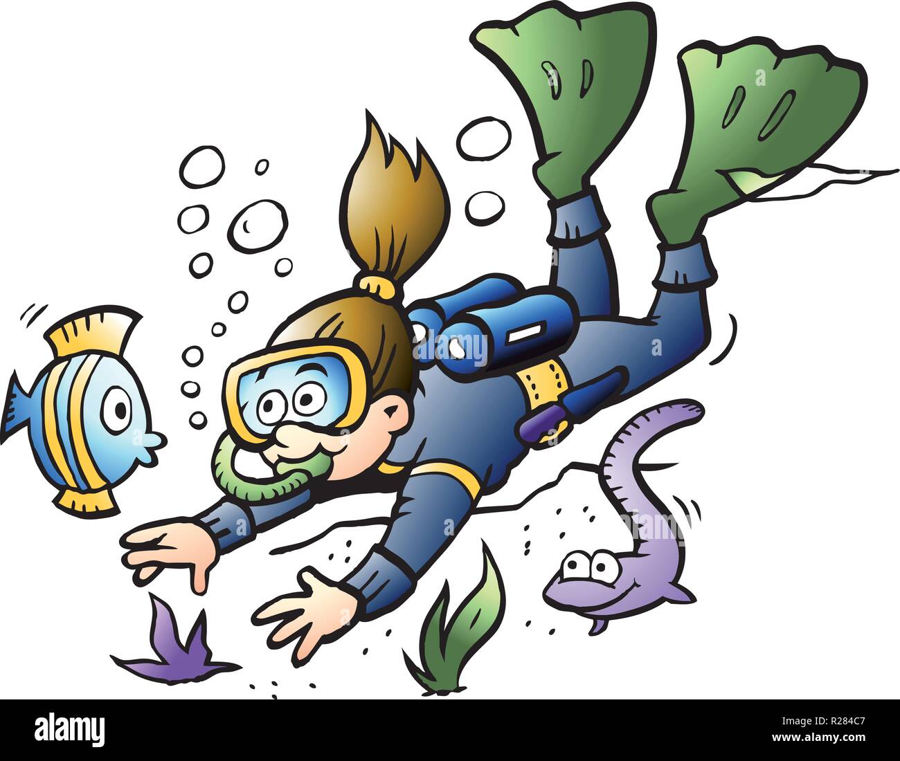 Cartoon illustration scuba diver girl -Fotos und -Bildmaterial in hoher ...