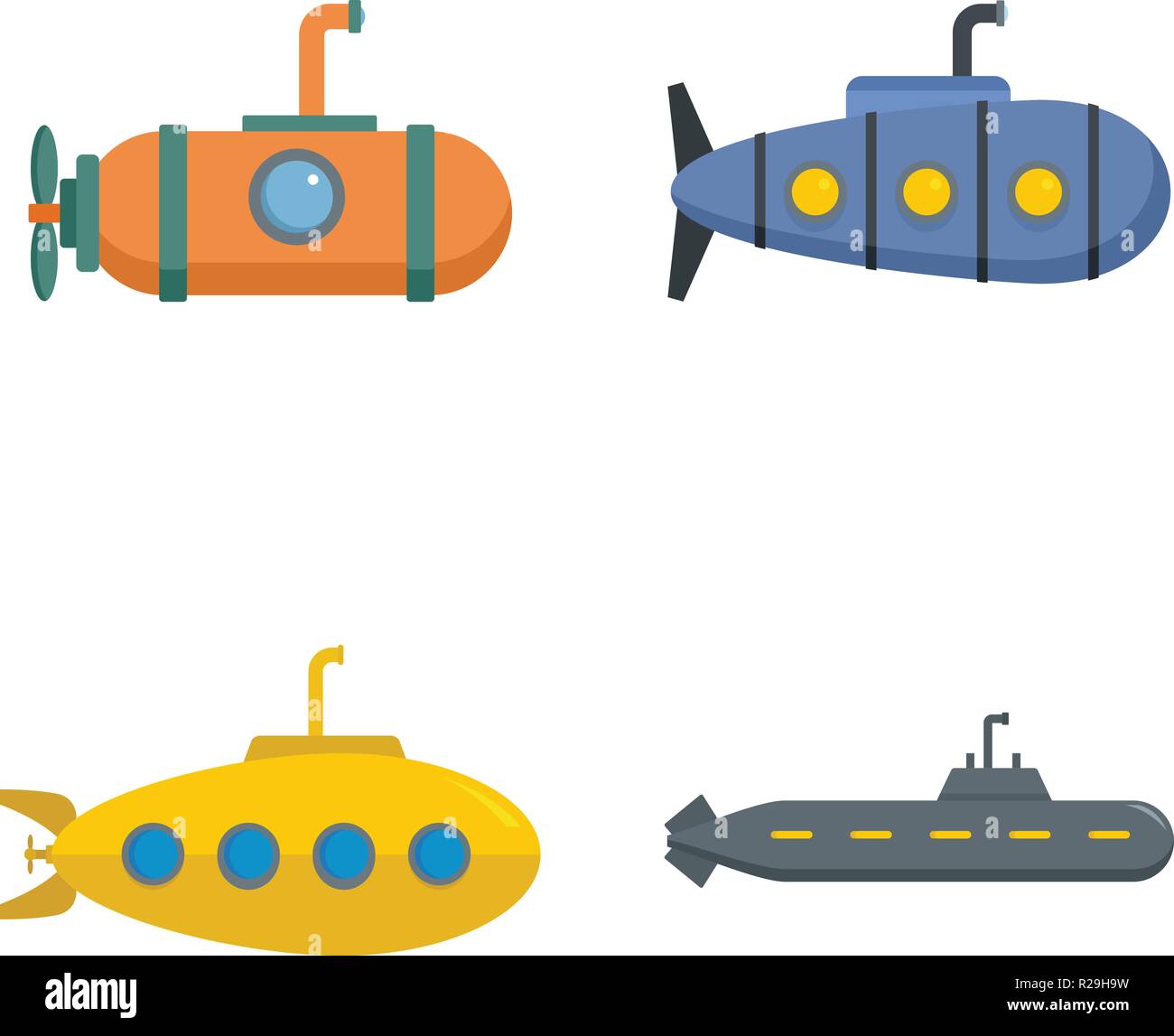 Periskop u-boot Teleskop Symbole gesetzt. Flache Darstellung von 4 ...