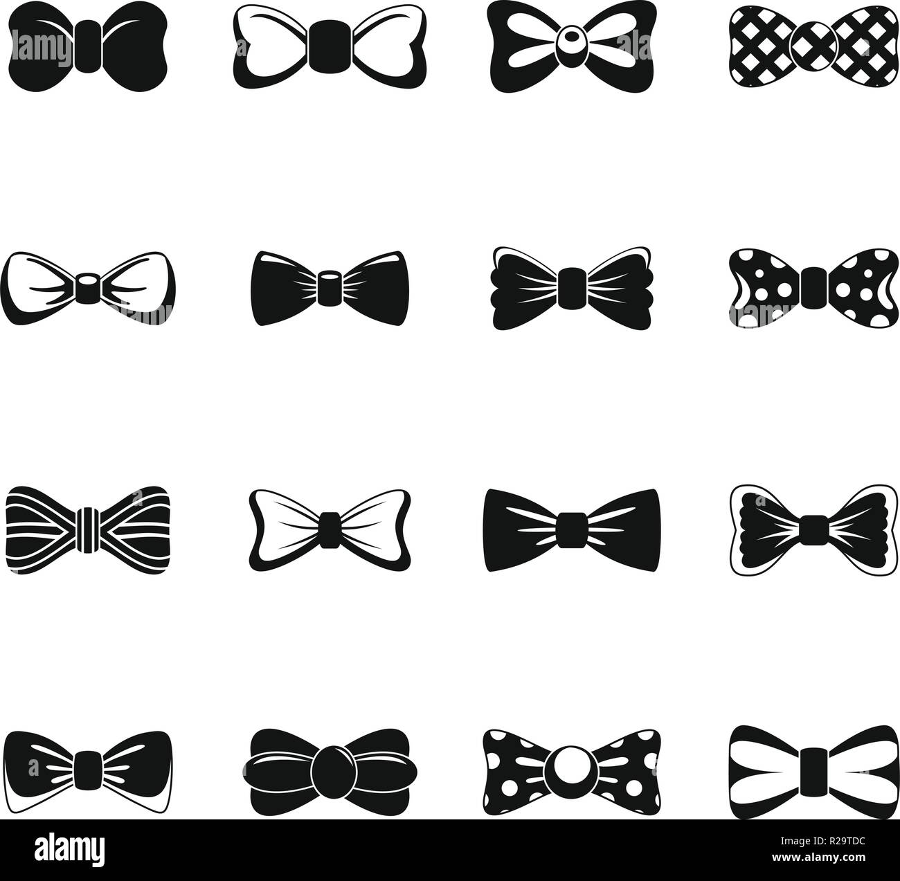 Bowtie ribbon Mann tuxedo Symbole gesetzt. Einfache Abbildung von 16 ...