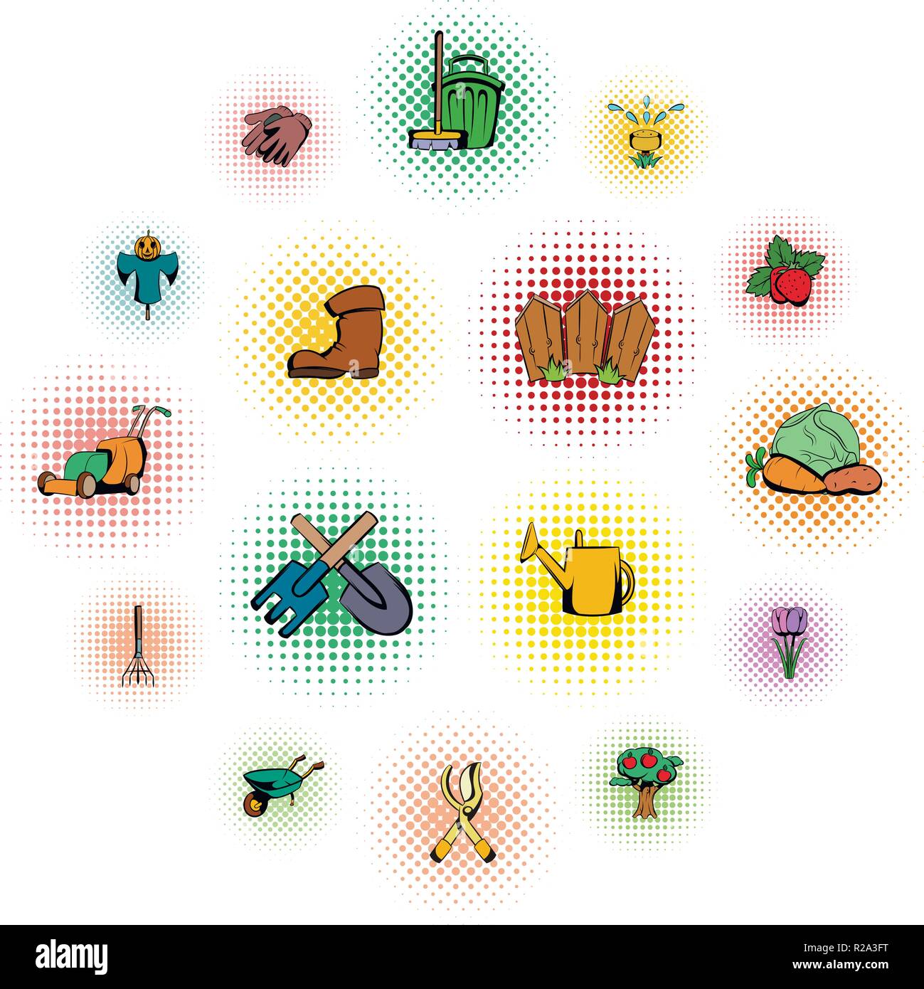 Garten comics Symbole auf weißem Hintergrund Stock-Vektorgrafik - Alamy