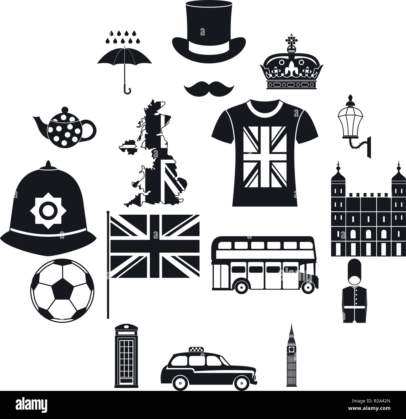 Großbritannien-Symbole im einfachen Stil auf einem weißen Hintergrund ...