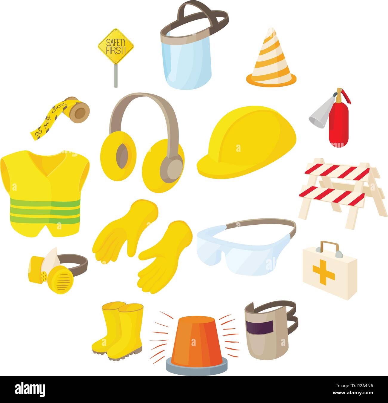 Sicherheit-Symbole im Cartoon-Stil auf einem weißen Hintergrund ...