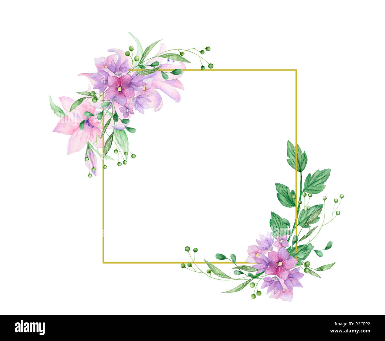 Blumen Rahmen mit Rosen und dekorative Blätter. Aquarell Einladung ...