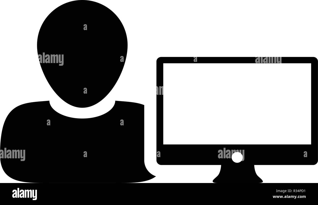 Admin Symbol Vektor männliche Person Benutzer mit computer monitor ...