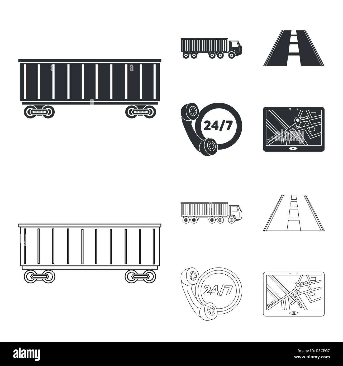 Rund um die Uhr, Straße, Fahrzeug, JPS. Logistik, Sammlung Icons in ...