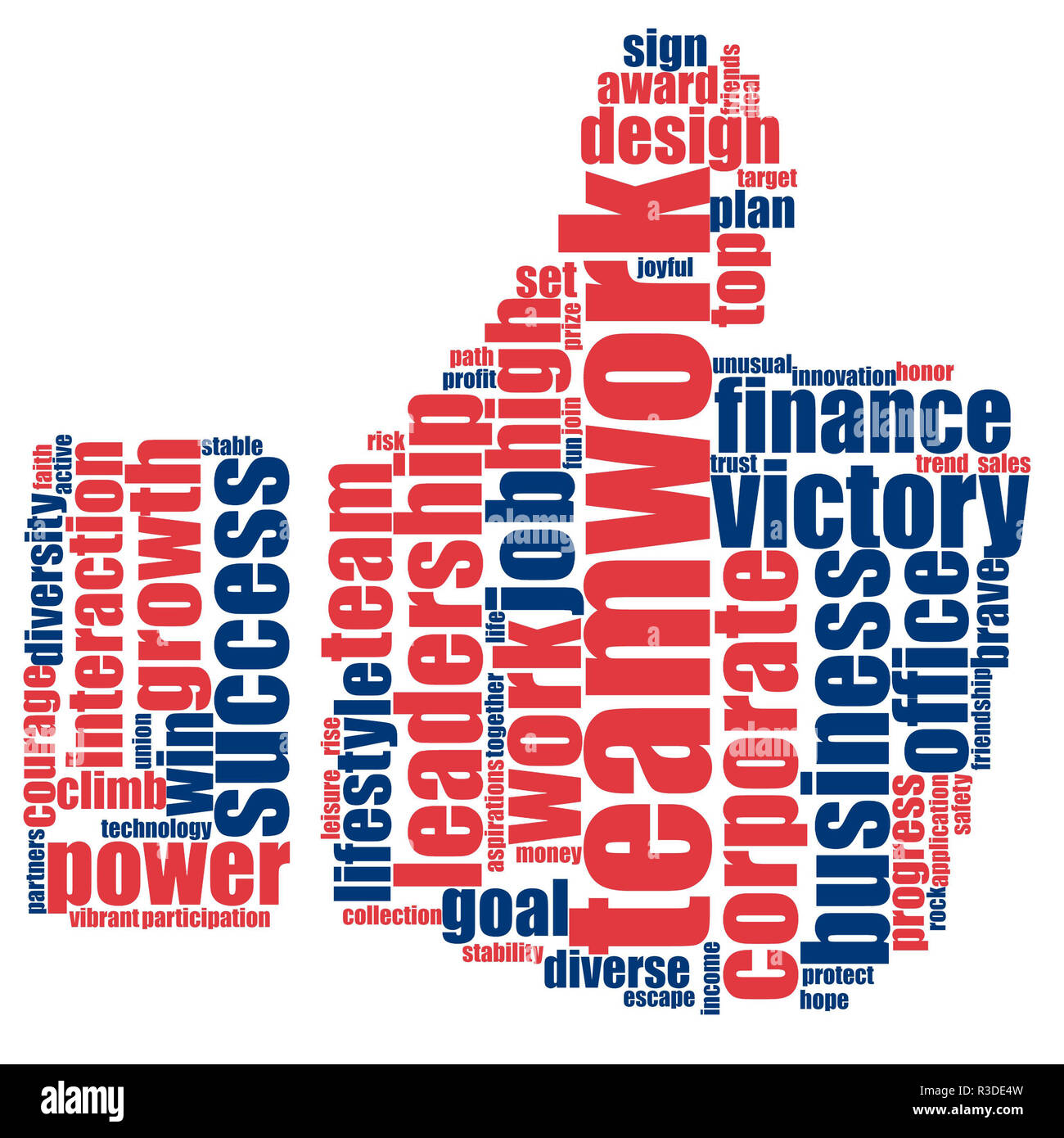 Teamwork mit Daumen hoch Form word Cloud, 3D-Rendering Stockfotografie ...