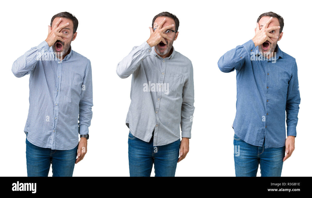 Collage von stattlichen Senior Business Mann über Weiß isoliert ...