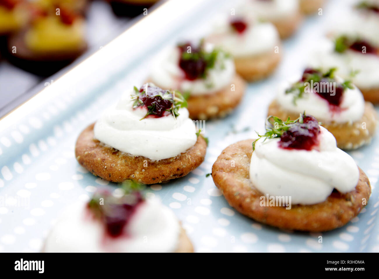 Frischkäse mit Cracker Fingerfood & Catering buffet Stockfotografie - Alamy