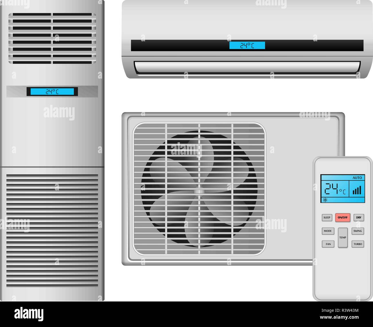 Klimaanlage Luftfilter remote Symbole gesetzt. Realistische Abbildung ...