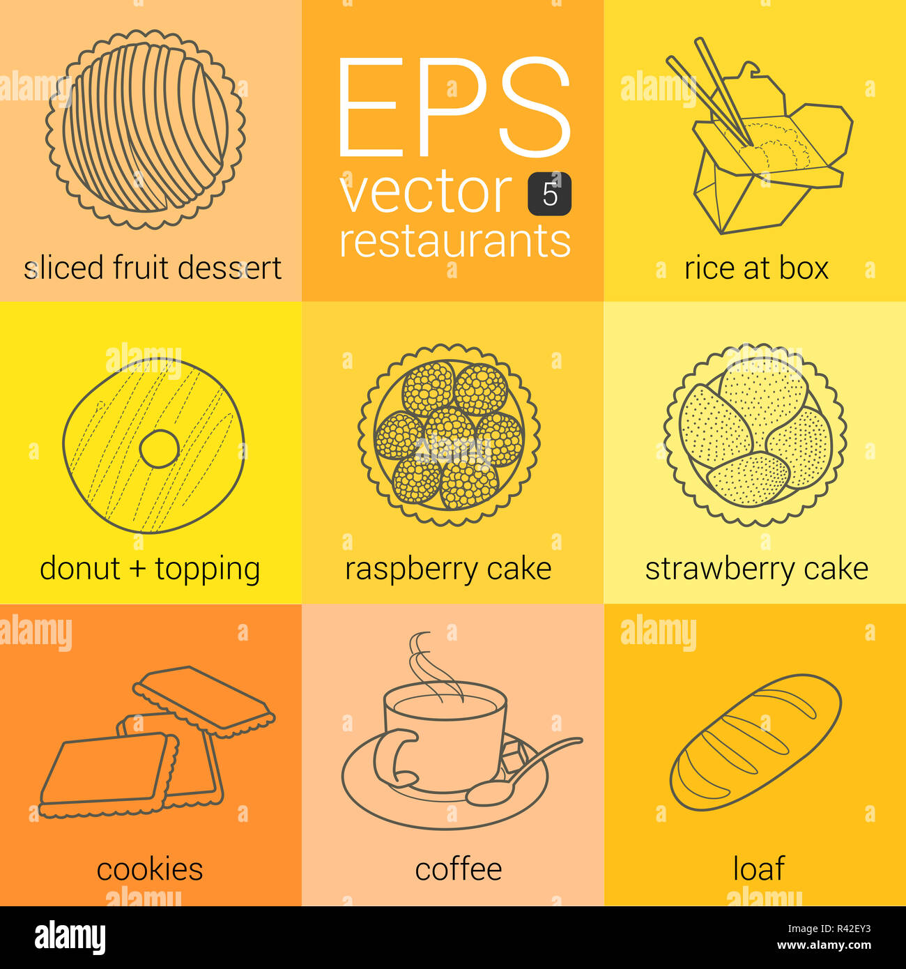 Vektor einrichten essen Essen das Restaurant Dish Icons Pack für Menü ...