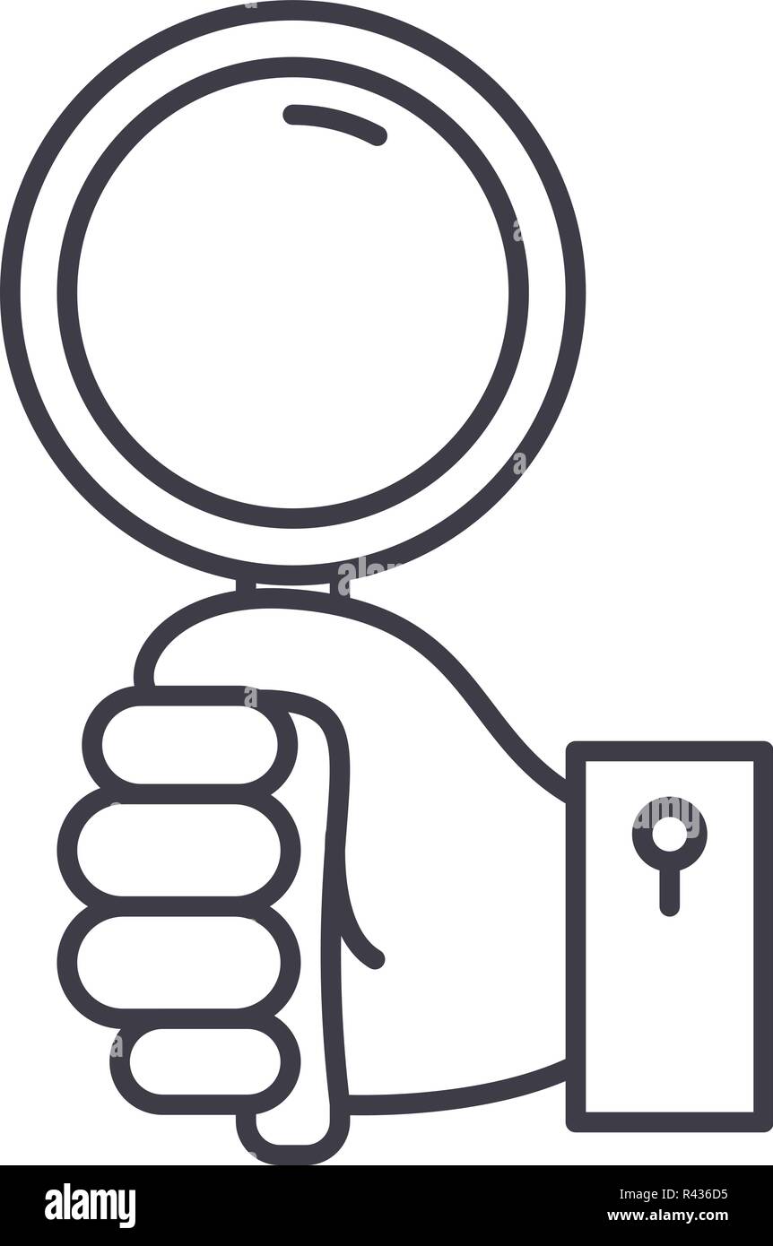 Hand mit Lupe Symbol Leitung Konzept. Hand mit Lupe Vector Linear ...