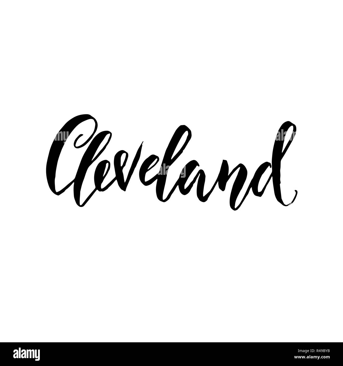 Cleveland, USA. Typografie trockenen Pinsel Schriftzug Design. Hand ...