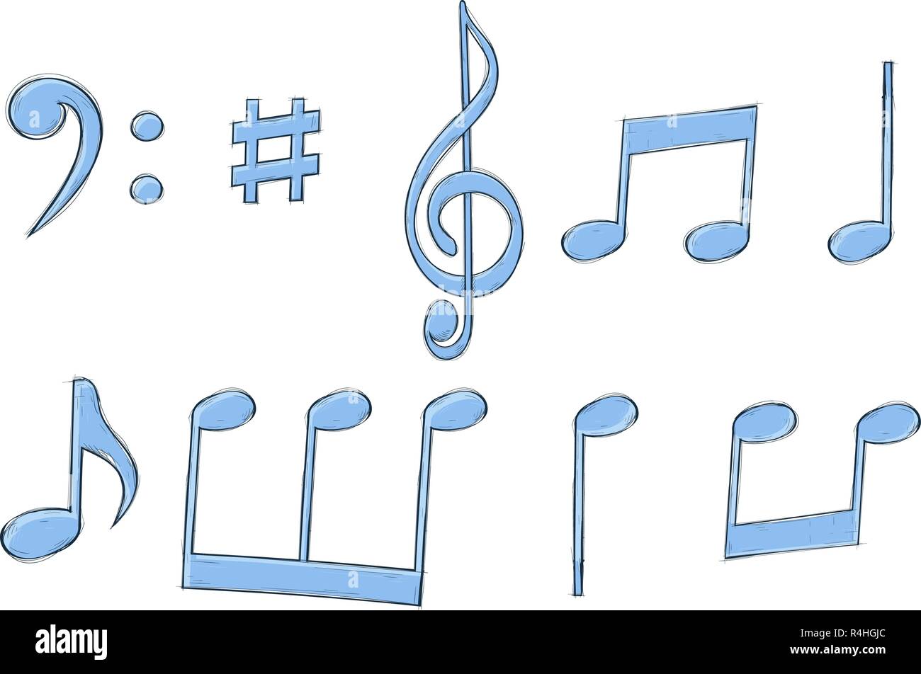 Musik Zeichen. Blue Notes und Symbole auf weißem Hintergrund Stock ...