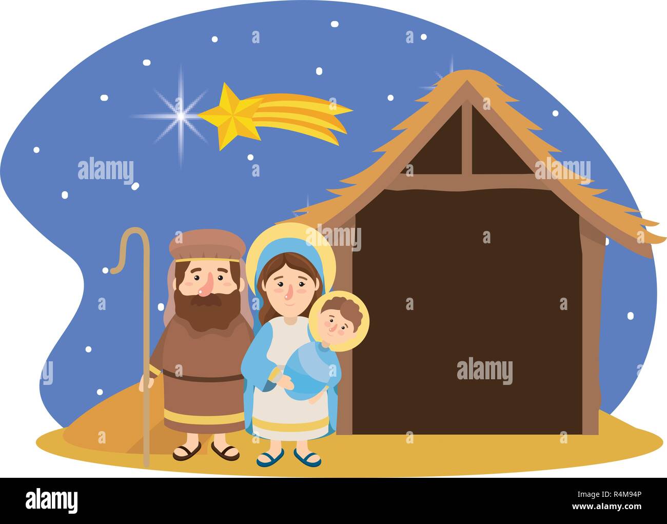 Weihnachten Krippe Krippe mit Maria und Josef mit Jesus cartoon Vector ...